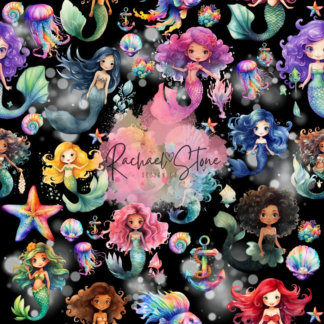 Watercolor Mermaids on Black Digital Seamless Paper File Design - Etsy