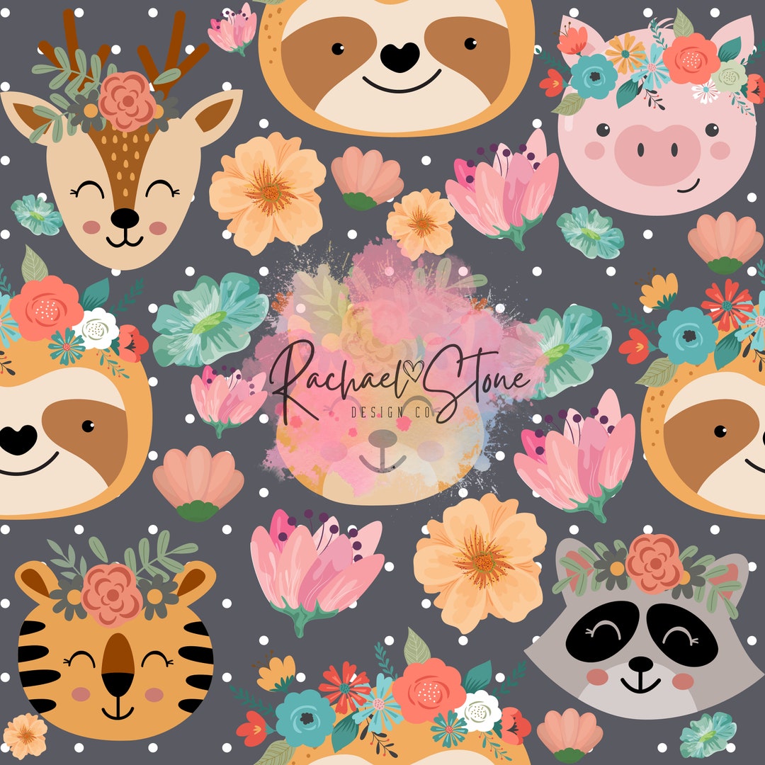 Woodland Floral Animals Dots Seamless Paper File Design - Etsy
