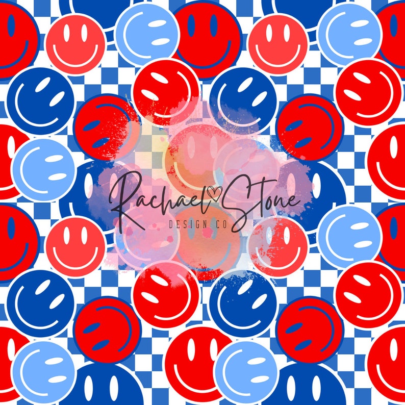 4th of July Smiley Happy Face Checker Digital Seamless Paper File ...