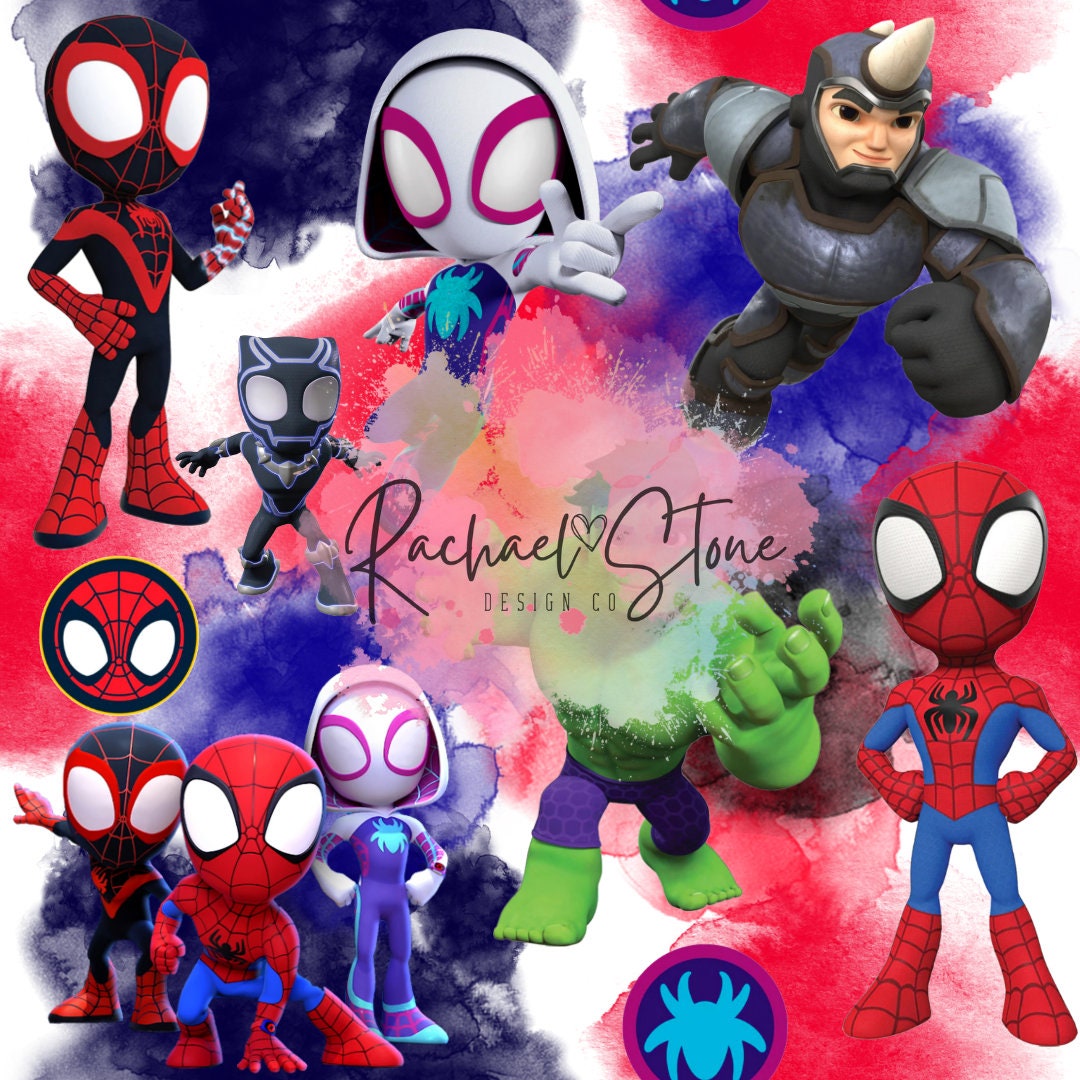 Spidey Friends Masks Web Cartoon Drawing, Digital Seamless Paper File ...