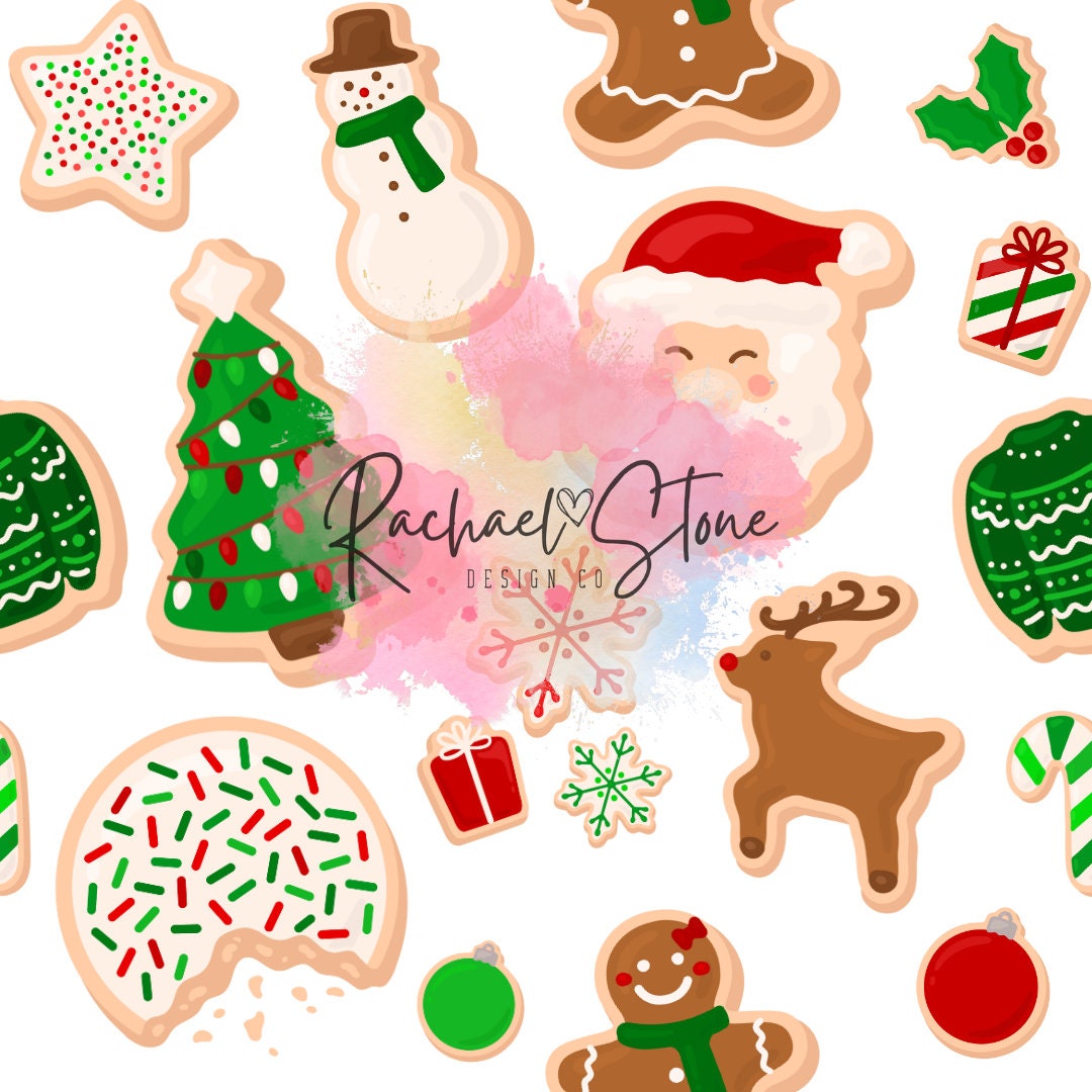 Santa Sugar Cookies Christmas on White Plaid Seamless Paper File Design ...