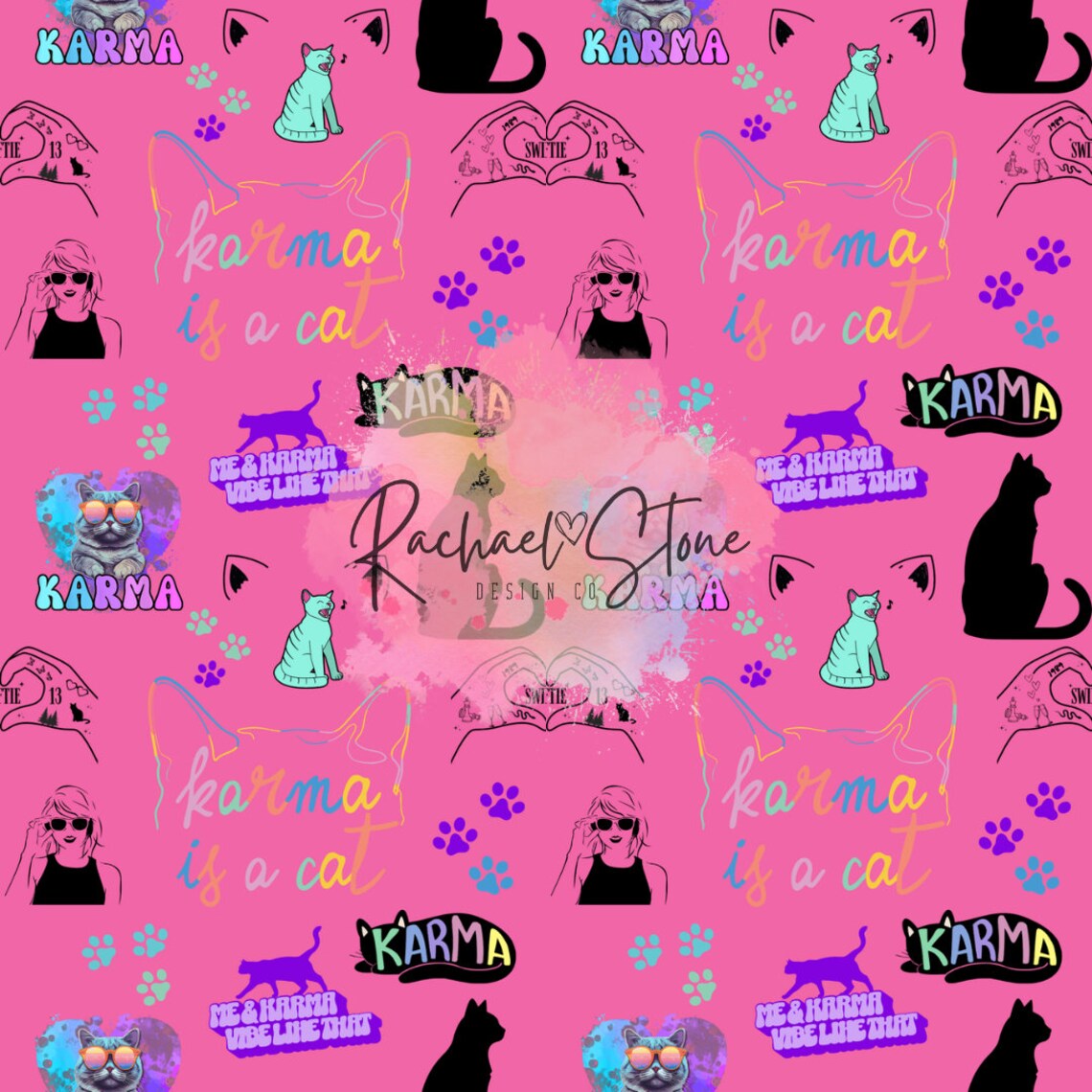 Karma Cat Tay Pink Digital Seamless Paper File Design - Etsy