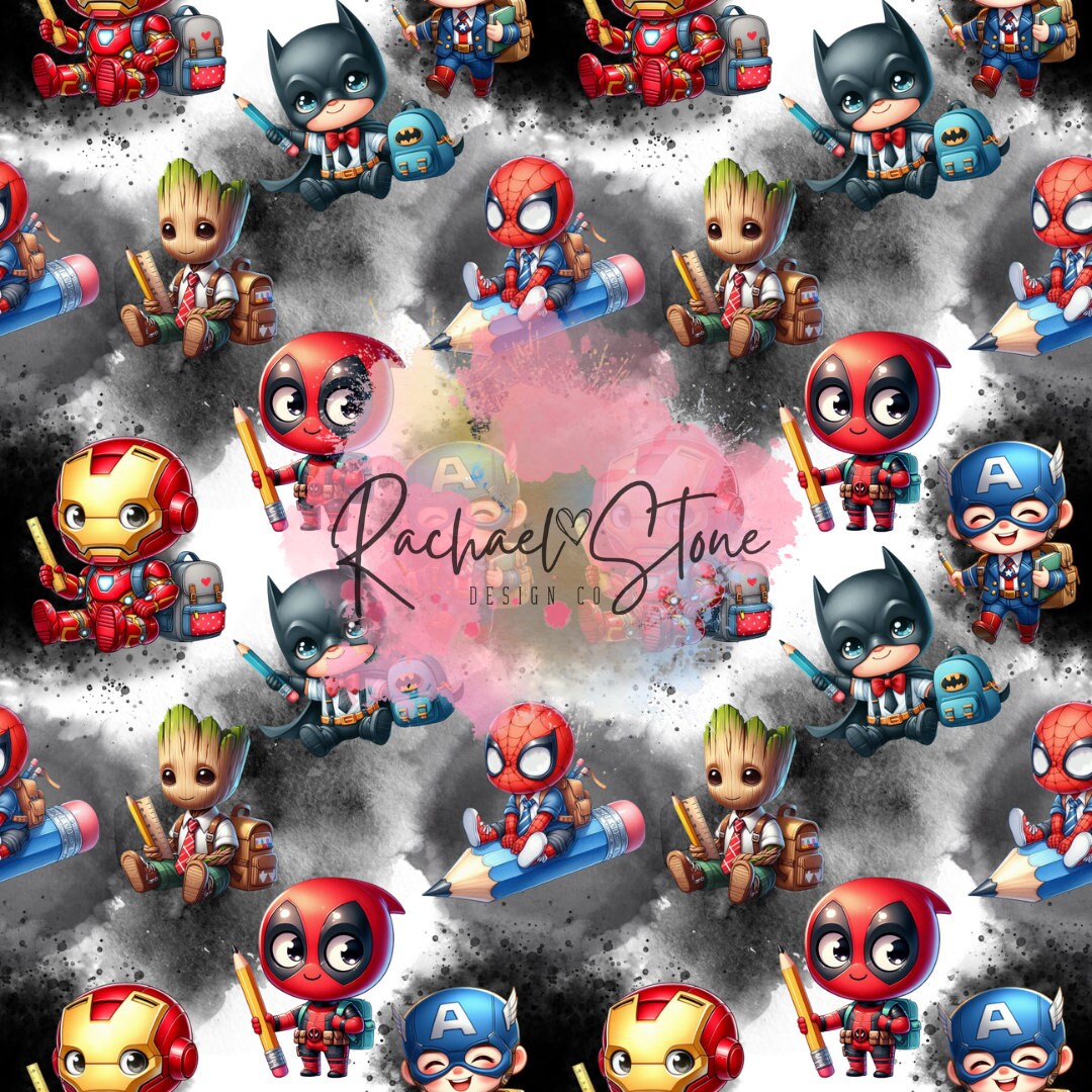 Superhero Back to School Spider Bat Hero Fun Digital Seamless Paper ...