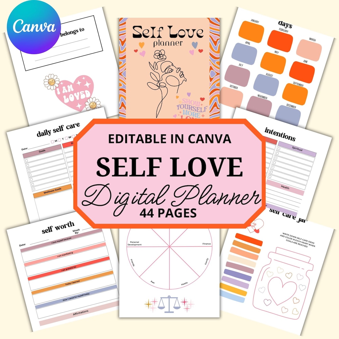 Undated Self Love Digital Planner, Digital Self Love Planner With ...