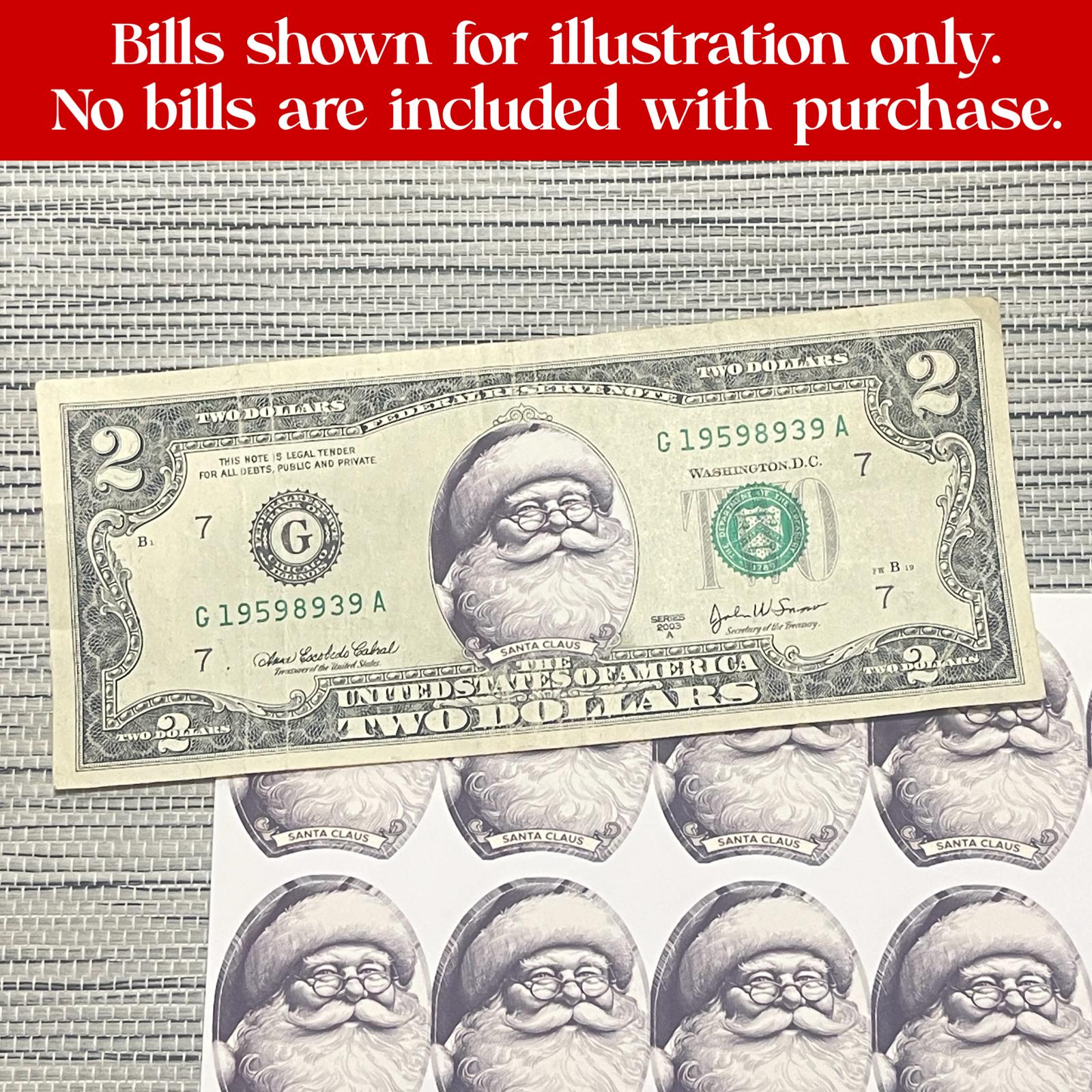 10 Pcs Santa Claus Dollar Bill Stickers 1 and 2 Dollars Christmas Money ...