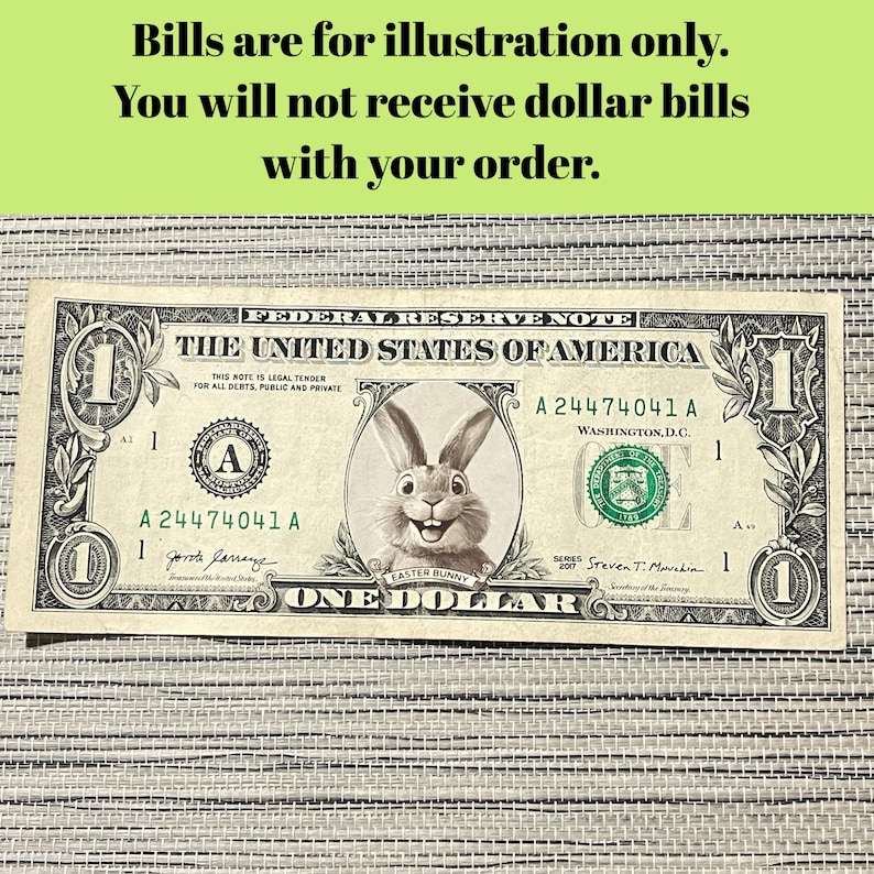 10 Pcs Bunny Money Dollar Bill Stickers 1 and 2 Dollars Easter Money ...