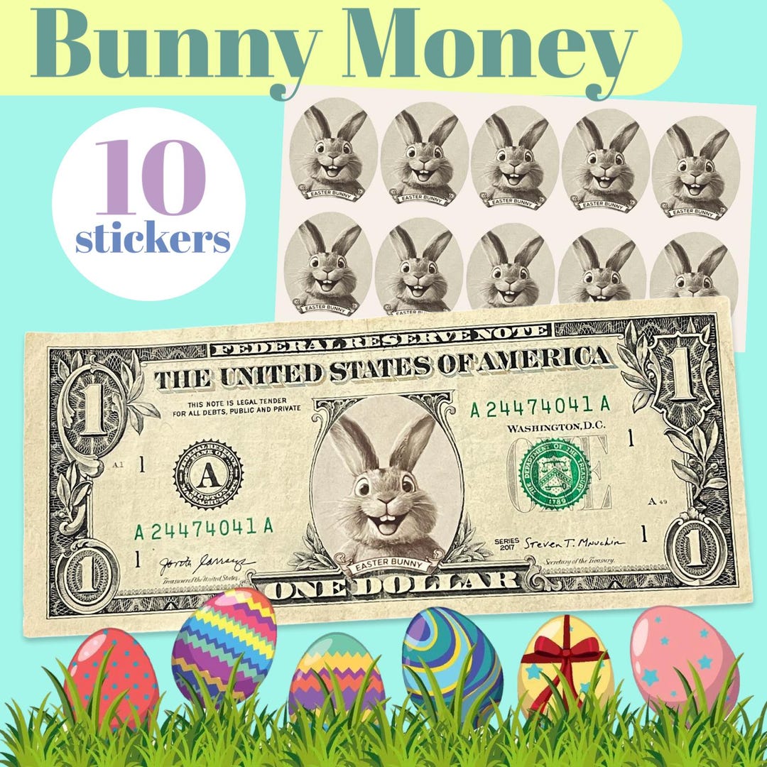 10 Pcs Bunny Money Dollar Bill Stickers 1 and 2 Dollars Easter Money ...