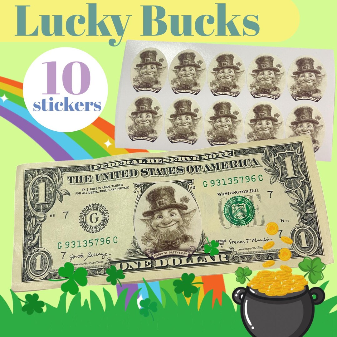10 Pcs Lucky Money Dollar Bill Stickers 1 and 2 Dollars St Patrick’s ...