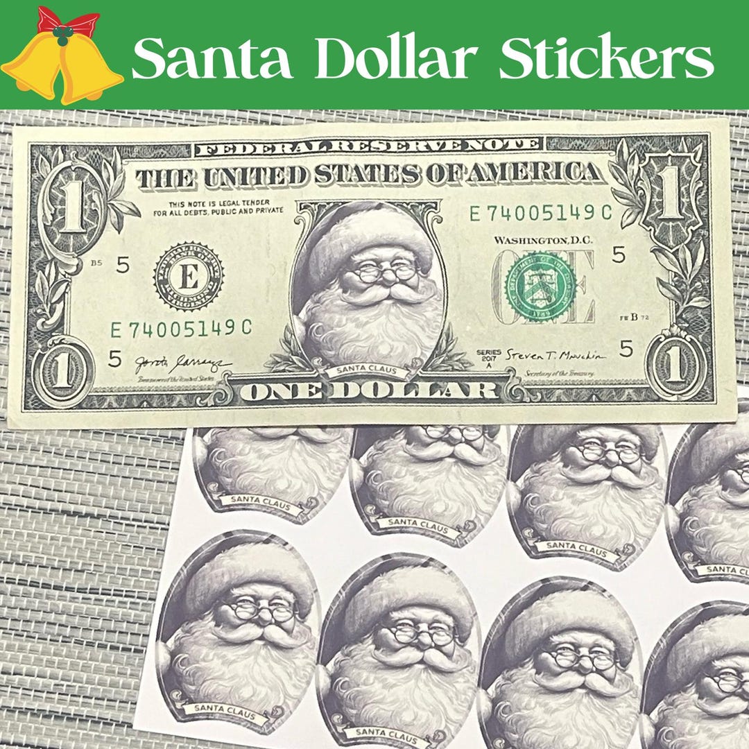 10 Pcs Santa Claus Dollar Bill Stickers 1 and 2 Dollars Christmas Money ...