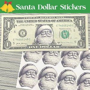 10 Pcs Santa Claus Dollar Bill Stickers 1 and 2 Dollars Christmas Money ...
