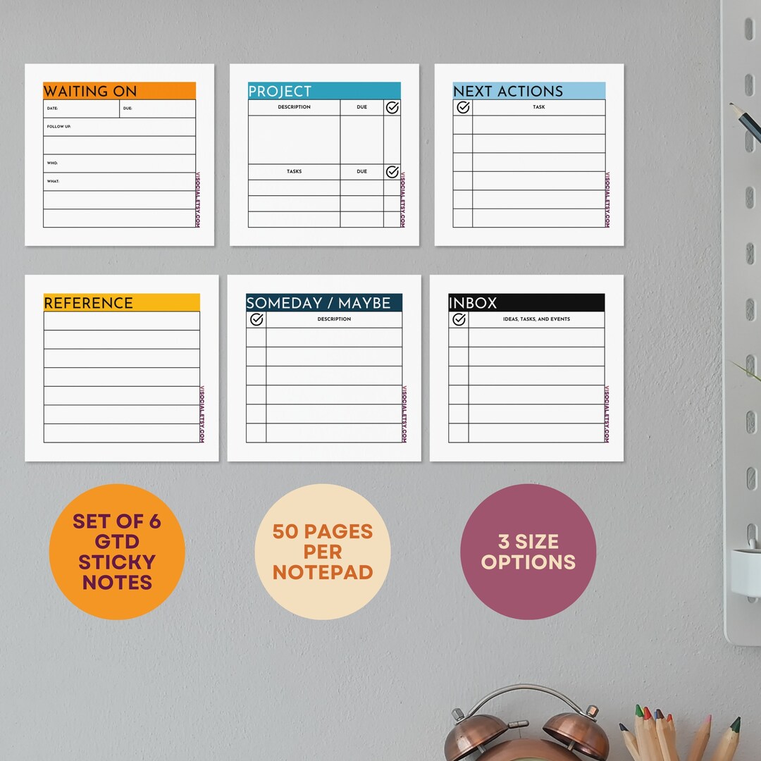 GTD Sticky Notes Bundle, GTD Project, Get Things Done, Productivity ...