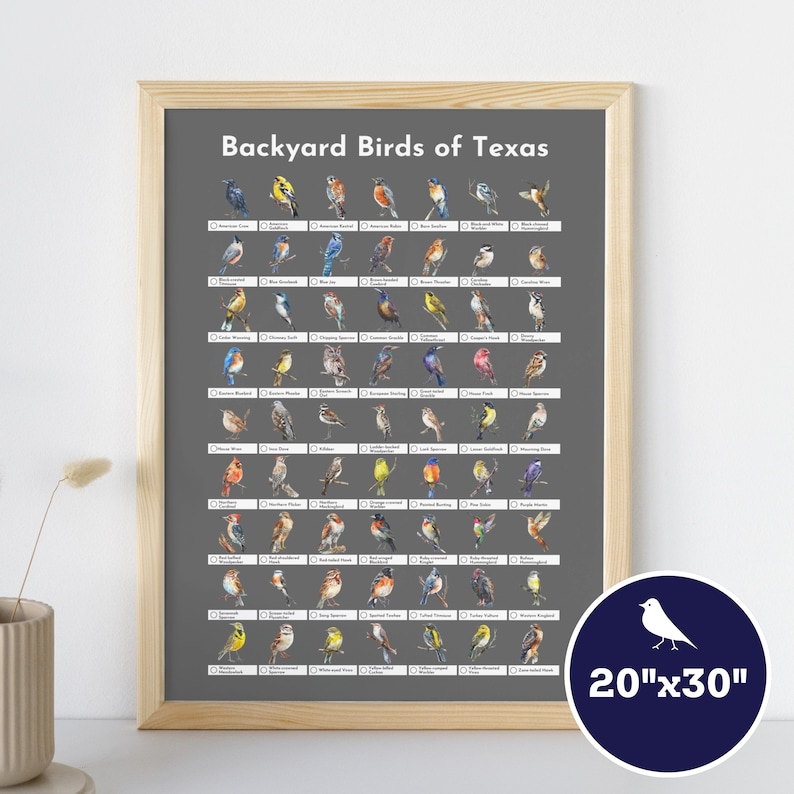 Backyard Birds of Texas Checklist Poster, Birding Checklist, Birding ...