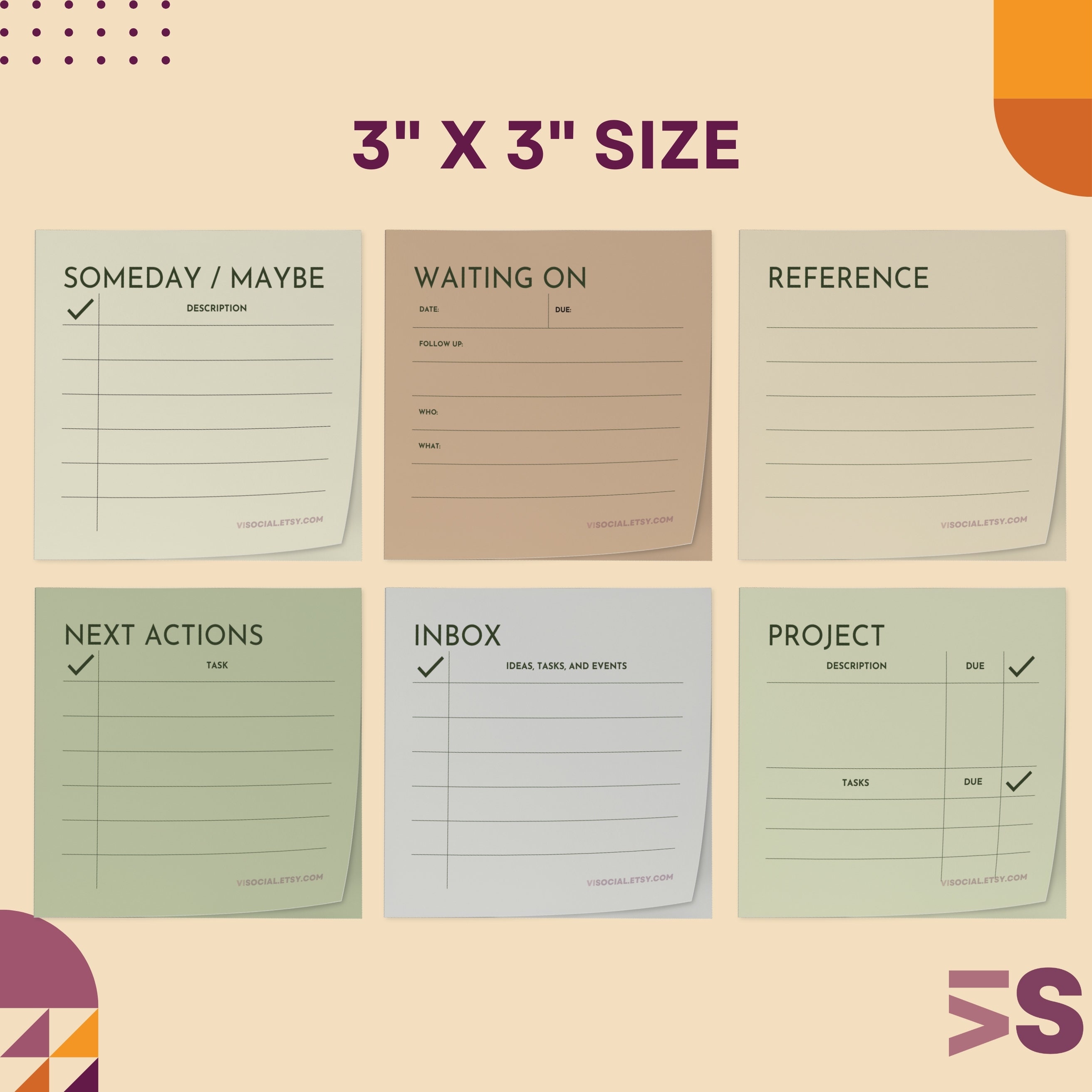 GTD Sticky Notes Minimalist Bundle, GTD Project, Get Things Done ...