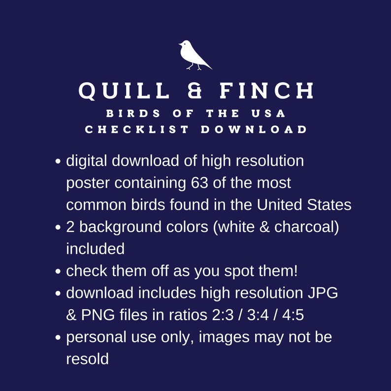Birding Checklist Printable Digital Download, Birds of the USA ...
