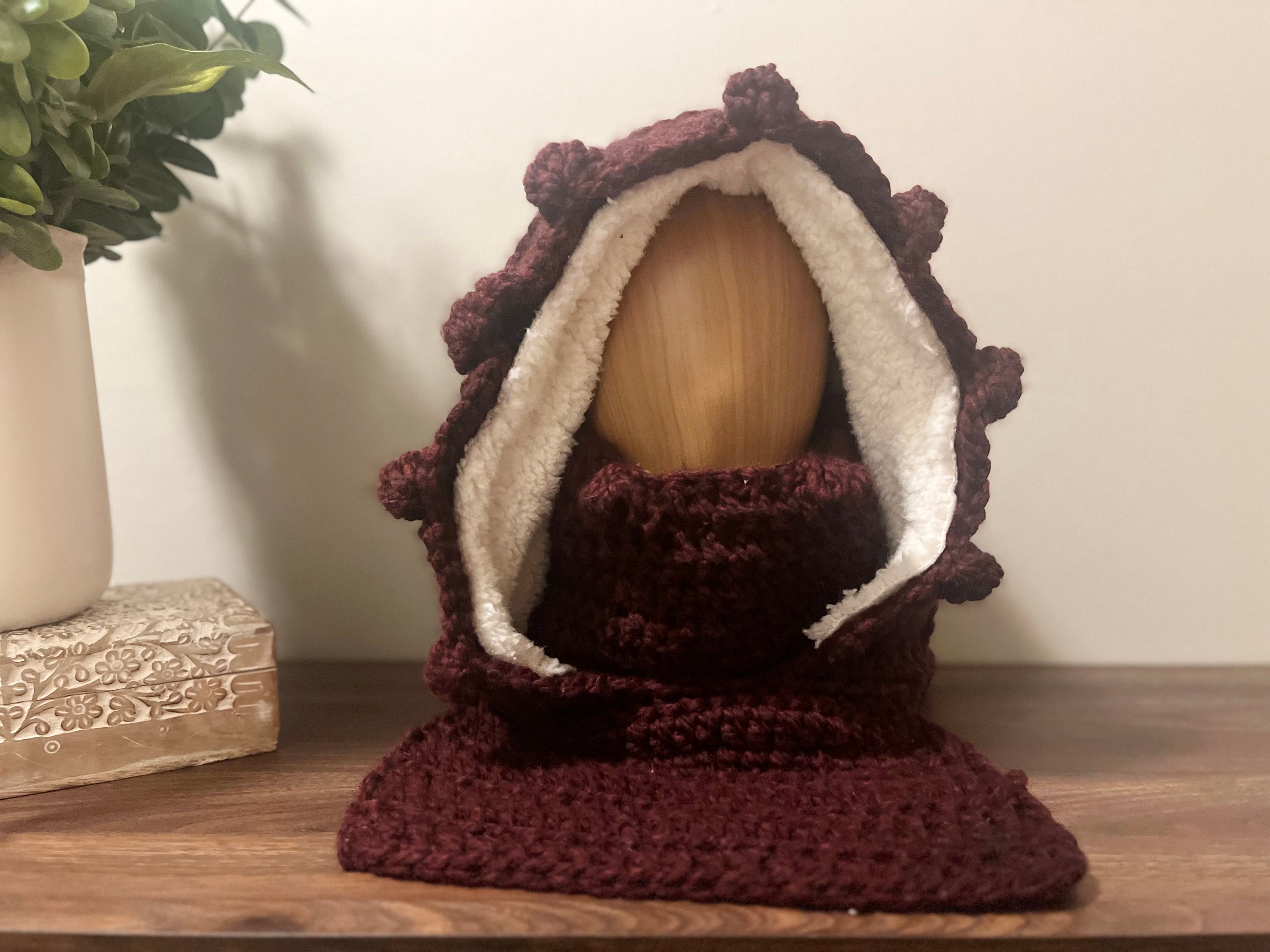 Crocheted Cozy Snug Handmade Hooded Cowl Faux Fur Warm Face Covering ...