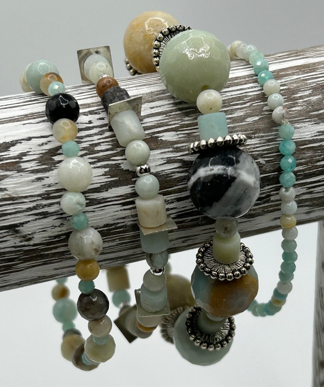 Beautiful Stack of 4 Amazonite Semiprecious Stone Stretchy Bracelets ...