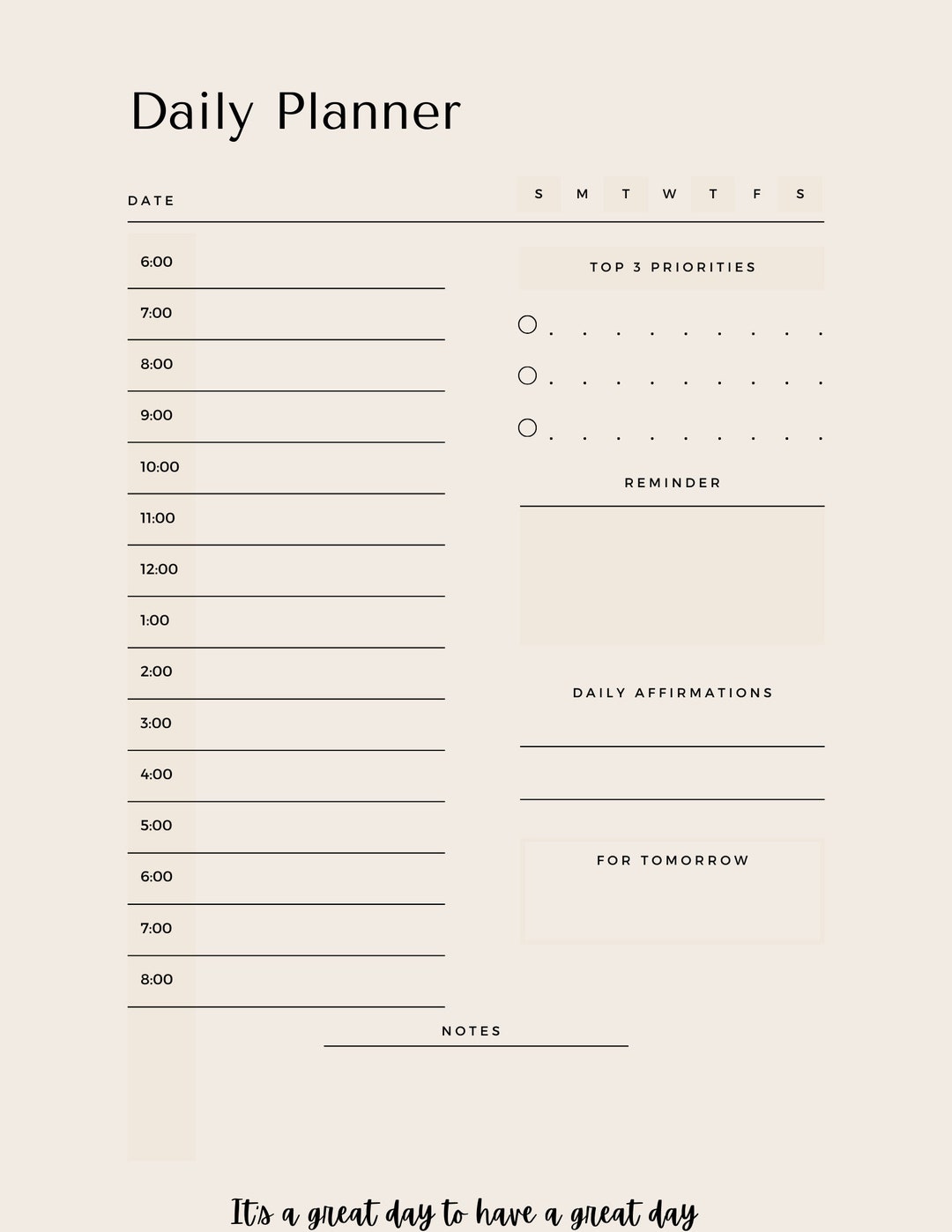 Minimalist Daily Planner With Goals & Daily Affirmations * Digital ...