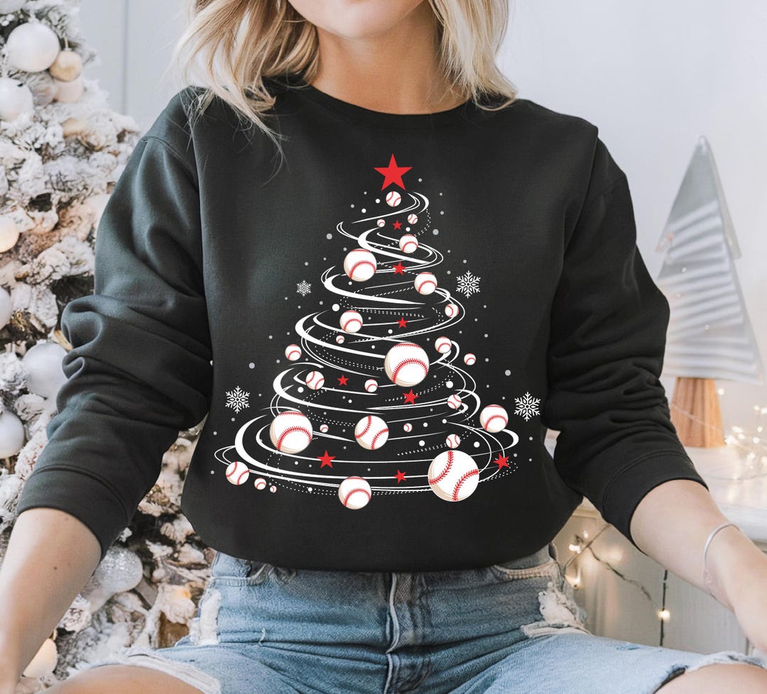 Christmas Baseball Tree Shirt, Baseball Xmas Tree Sweatshirt, Baseball ...