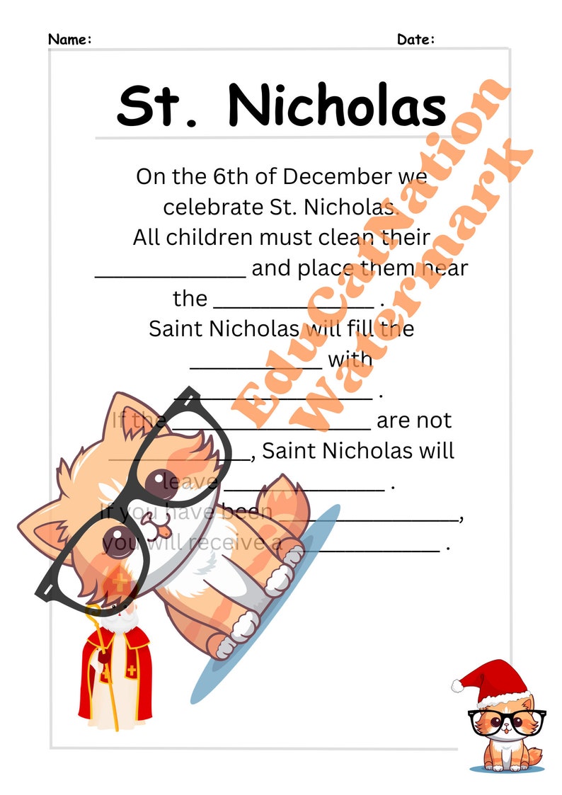 EN st. Nicholas English Worksheet for Children - Etsy