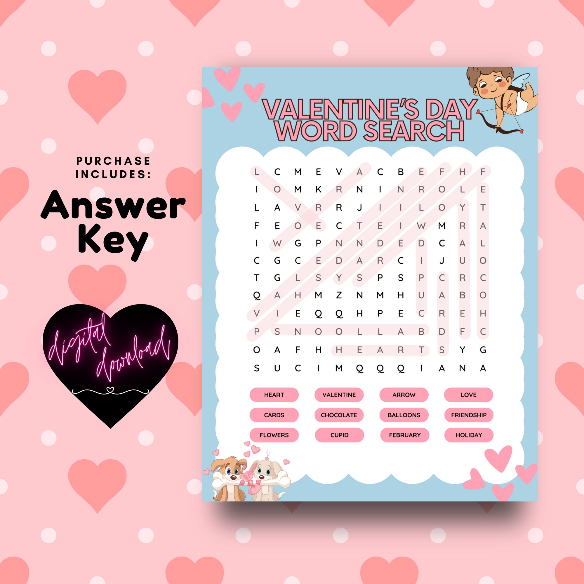 Valentine's Day Word Search Printable, Fun Kid's Activity, Word Search ...