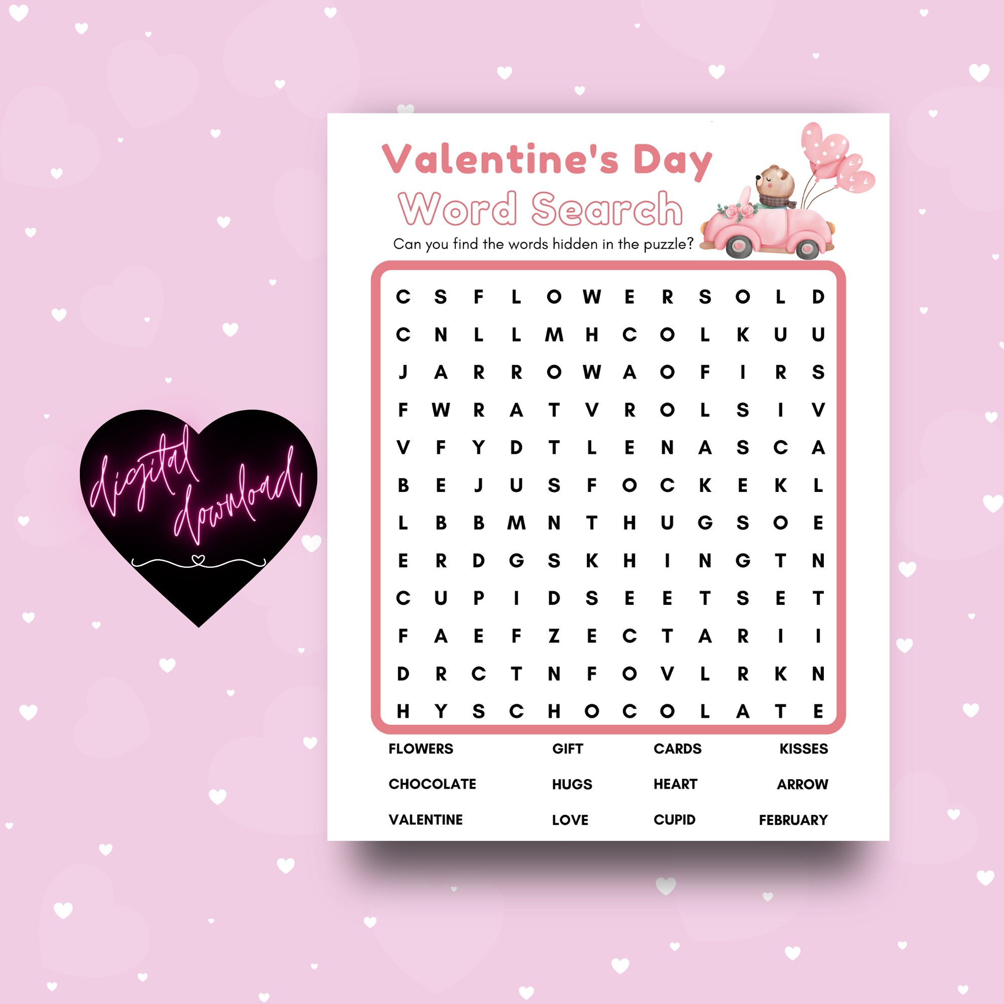 Valentine's Day Word Search Printable, Fun Kid's Activity, Word Search ...