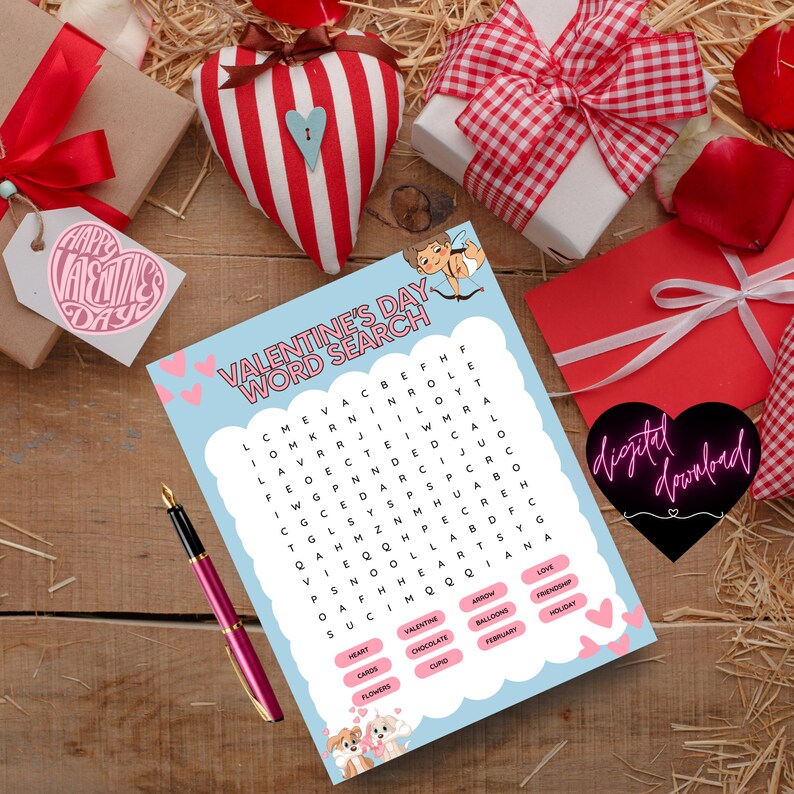 Valentine's Day Word Search Printable, Fun Kid's Activity, Word Search ...