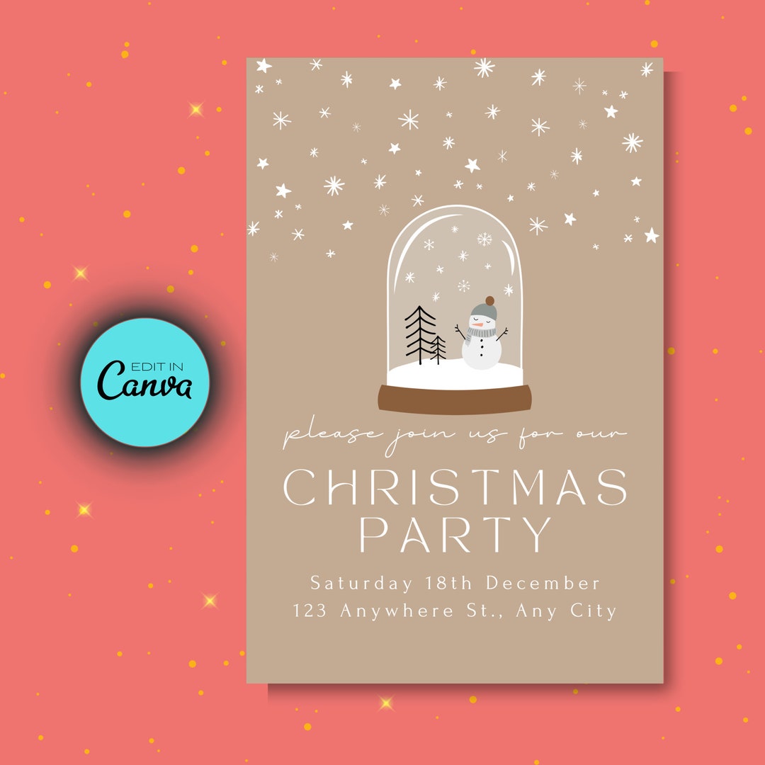 Snow Globe Christmas Party Invitation, Editable Canva Template (digital ...