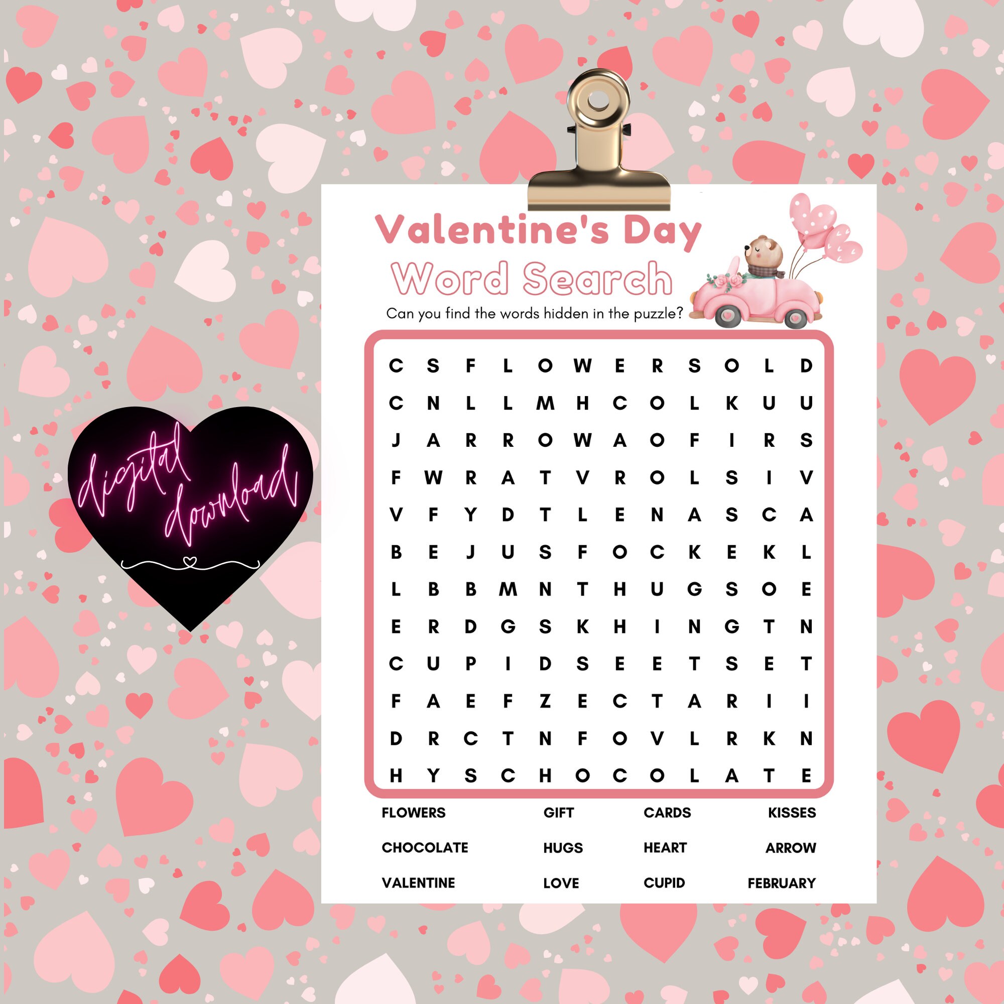 Valentine's Day Word Search Printable, Fun Kid's Activity, Word Search ...