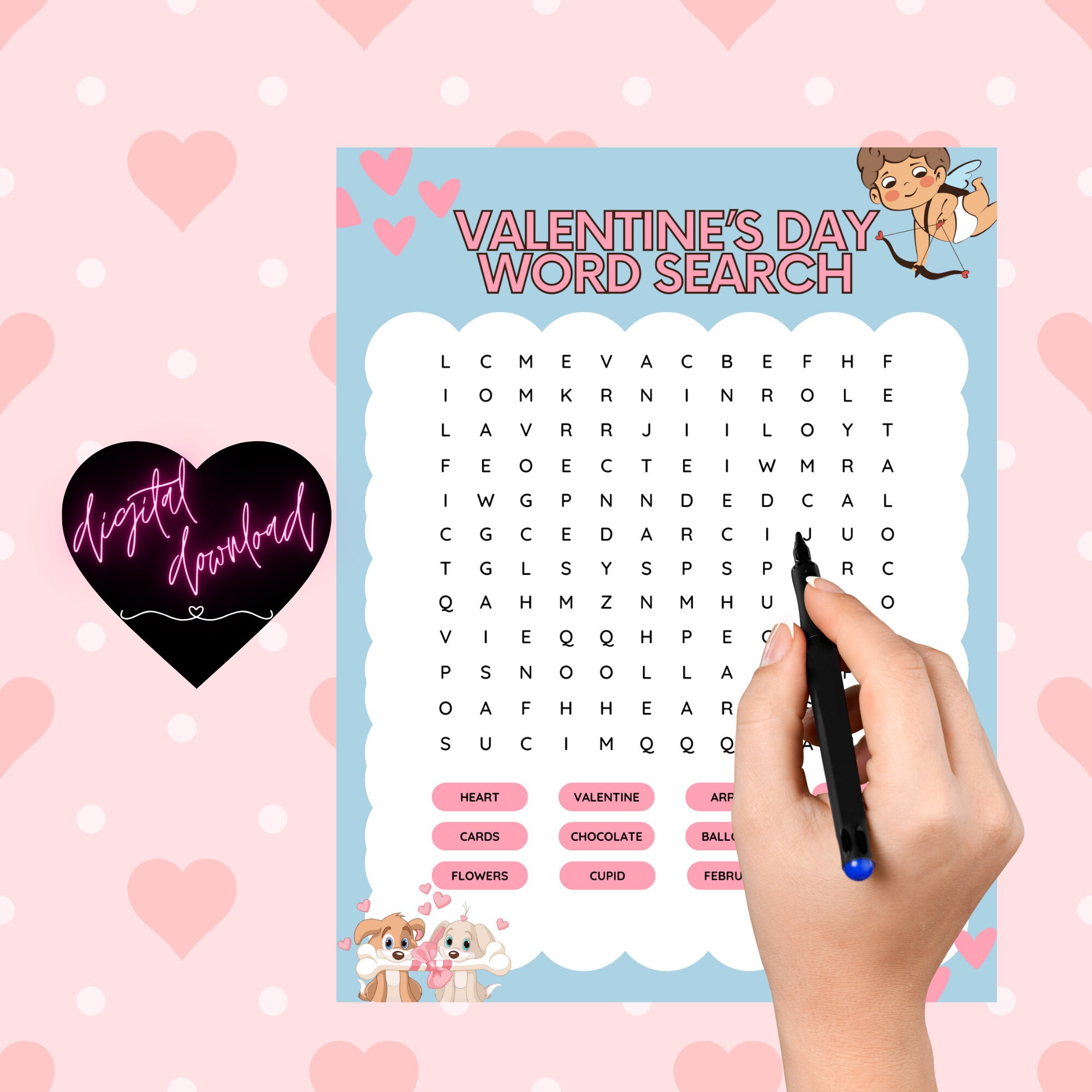 Valentine's Day Word Search Printable, Fun Kid's Activity, Word Search ...