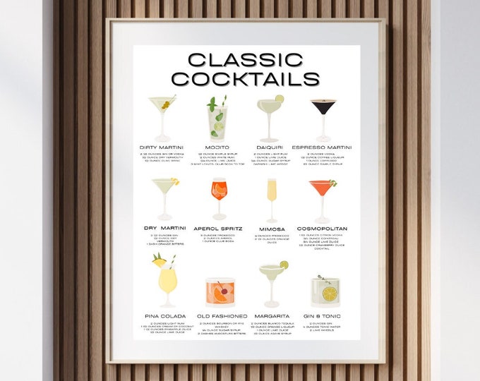 20 Cocktails Print for Digital Download Art Print Cocktail Poster Gift ...