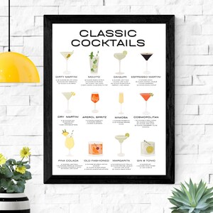 Cocktails Poster Classic Cocktails Print Drink Recipes Cocktails Art Cocktail Gifts Drinks Guide ...