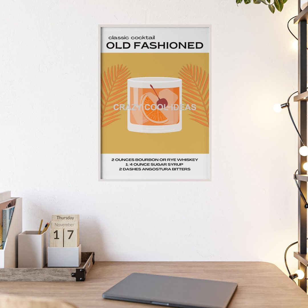 Old Fashioned Graphic Digital Download Poster Classic Cocktail Wall Art ...
