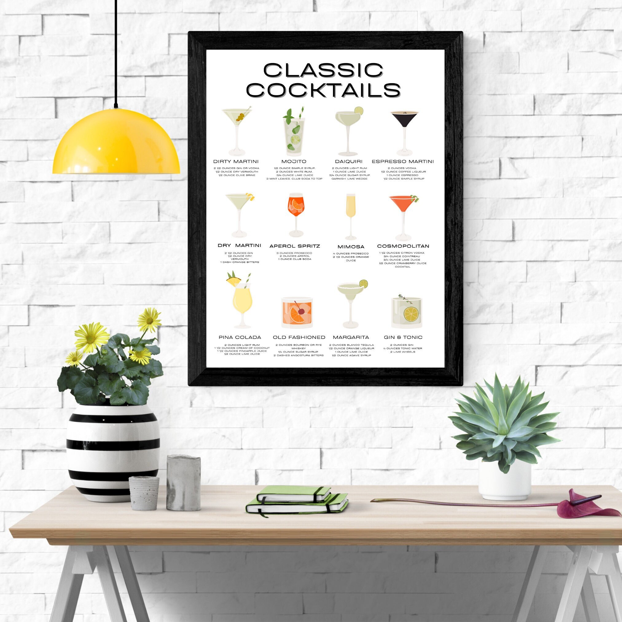 Cocktails Poster Classic Cocktails Print Drink Recipes Cocktails Art Cocktail Gifts Drinks Guide ...