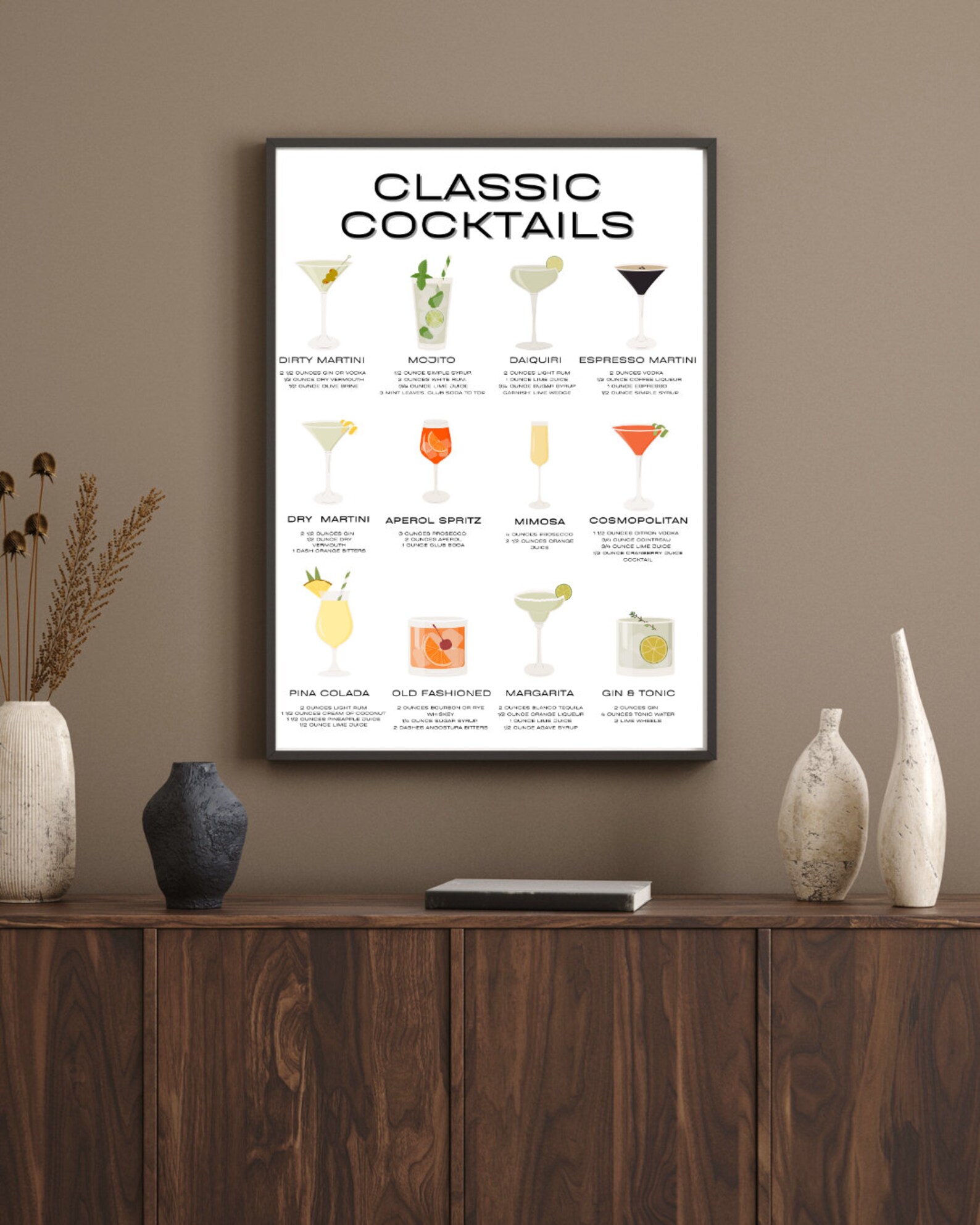 Cocktails Poster Classic Cocktails Print Drink Recipes Cocktails Art ...
