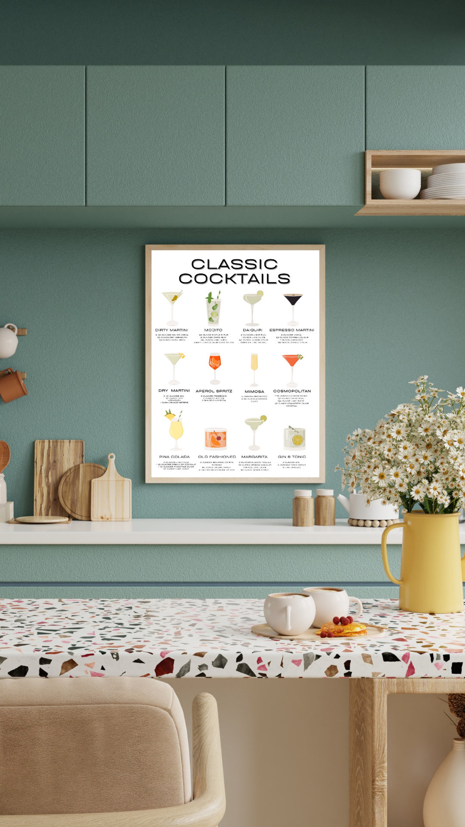 Cocktails Poster Classic Cocktails Print Drink Recipes Cocktails Art Cocktail Gifts Drinks Guide ...