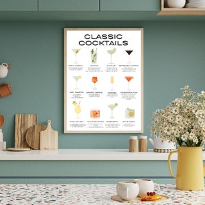 Cocktails Poster Classic Cocktails Print Drink Recipes Cocktails Art Cocktail Gifts Drinks Guide ...