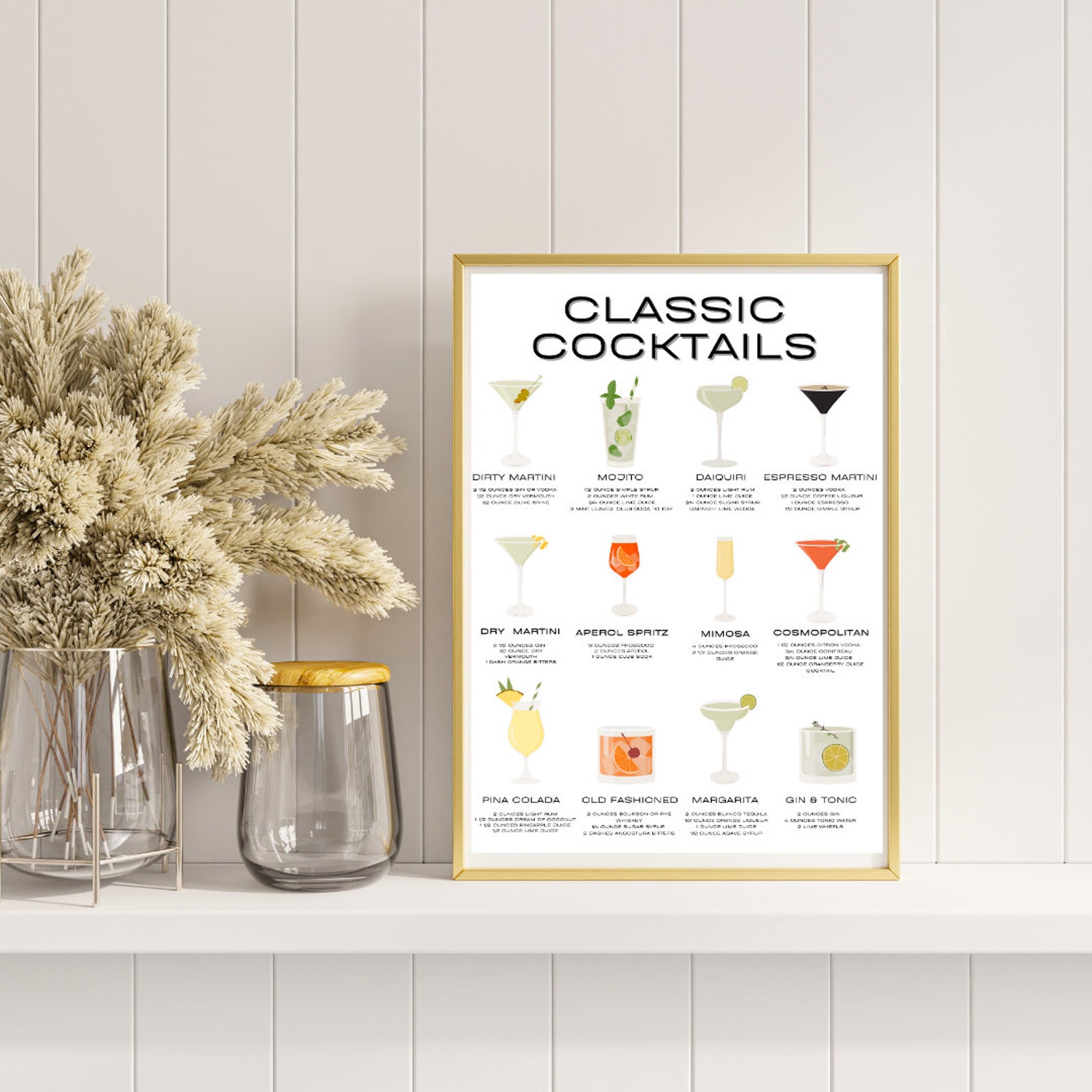 Cocktails Poster Classic Cocktails Print Drink Recipes Cocktails Art Cocktail Gifts Drinks Guide ...
