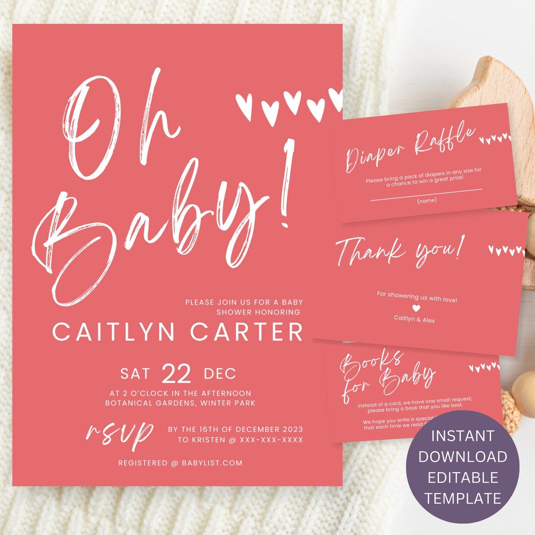 Minimalist Baby Shower Invitation Bundle. Invite Guests to Your ...