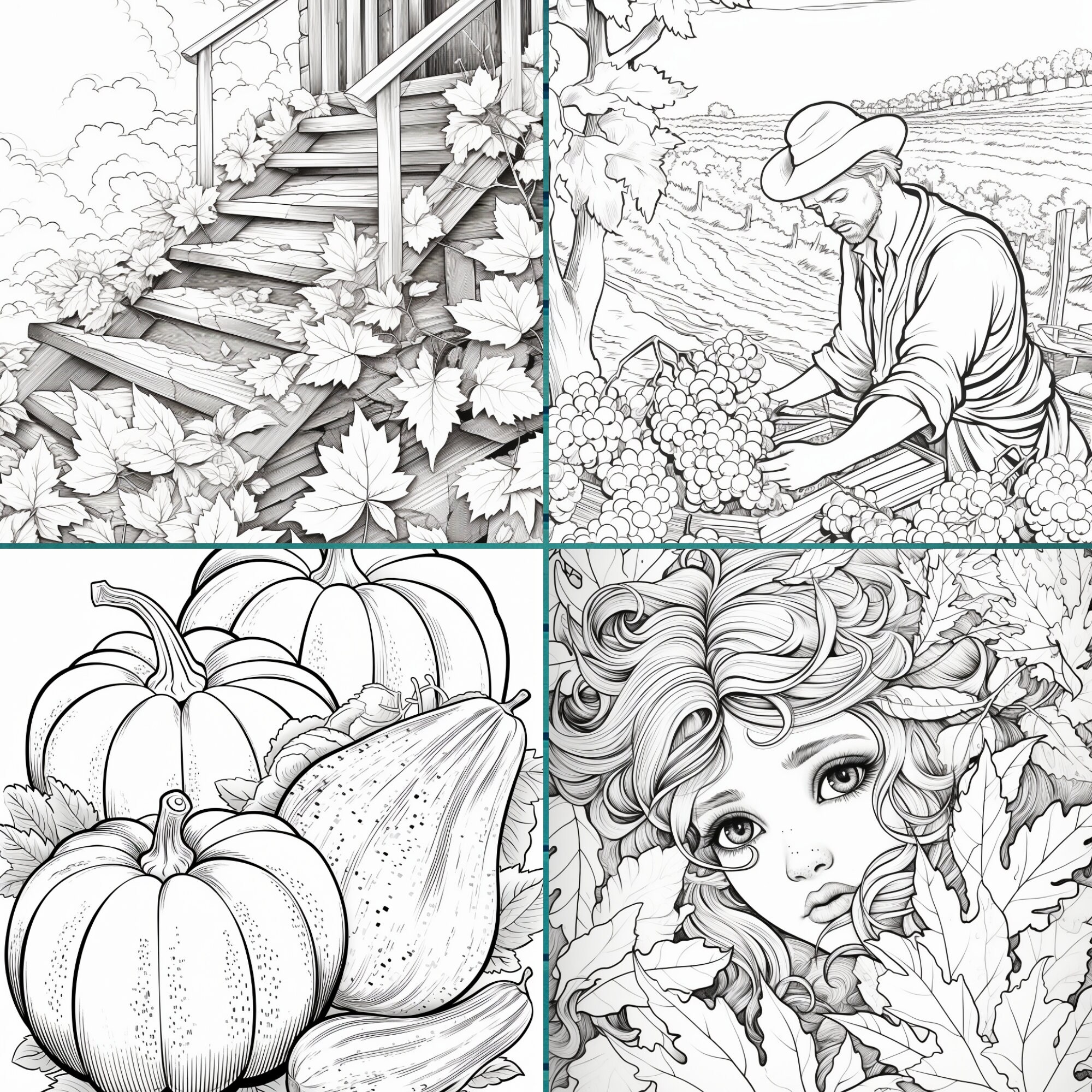45 Autumn Coloring Pages for Adults Animal Pumpkin Couple - Etsy