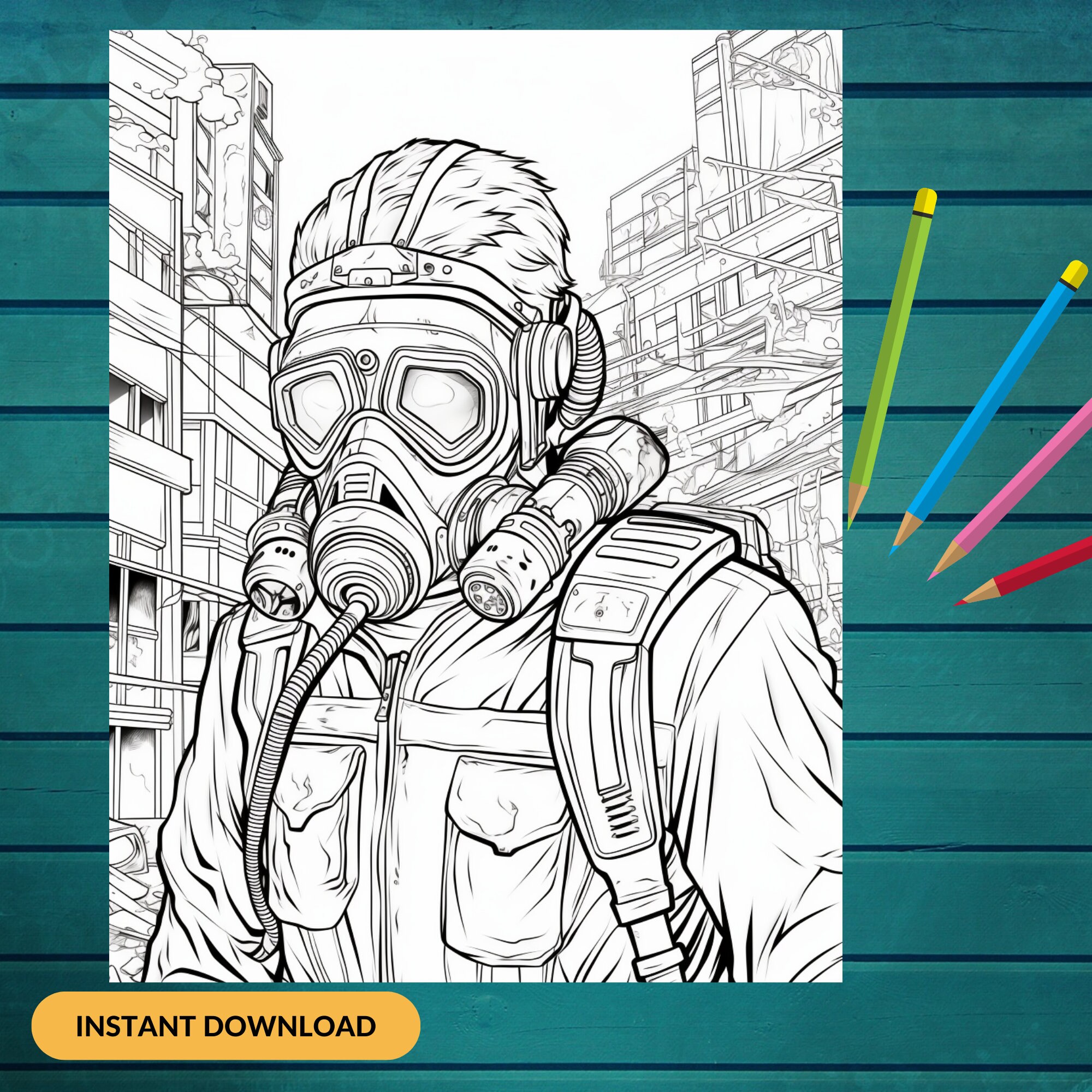 45 Post Apocalyptic Coloring Pages for Adults, Grayscale Coloring Book ...
