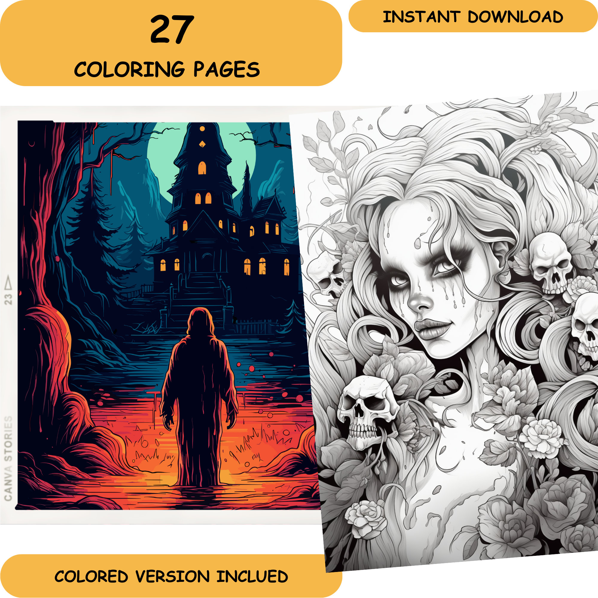27 Horror Vibes Coloring Pages for Adults, Fantasy Scary Coloring Pages ...