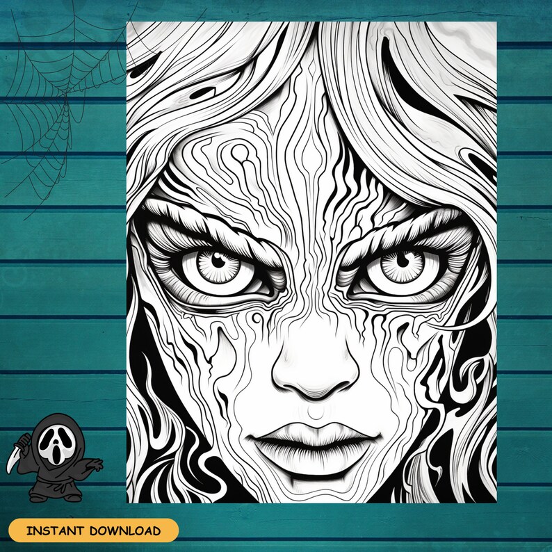 55 Horror Vibes Coloring Pages for Adults, Fantasy Scary Coloring Pages ...