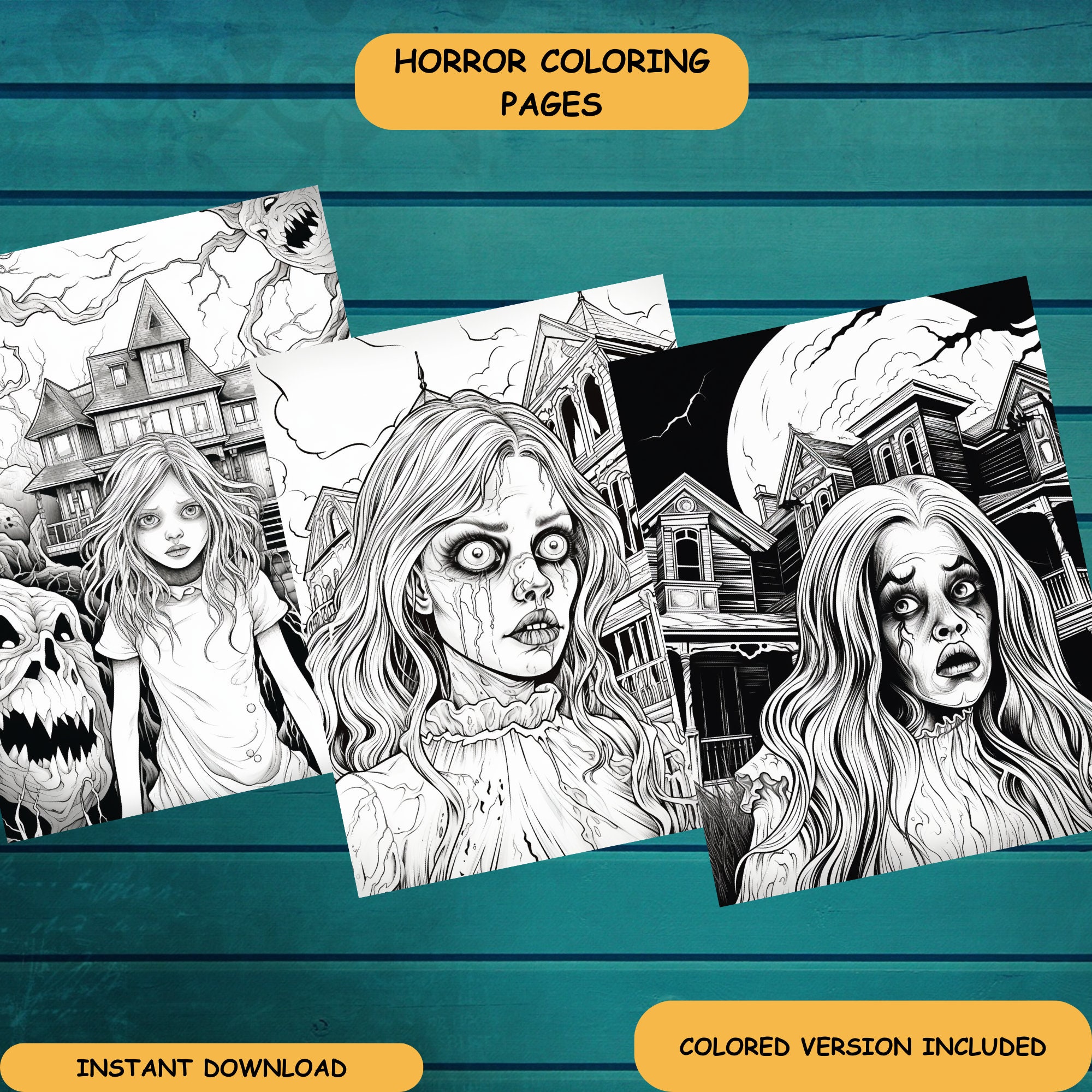 27 Horror Vibes Coloring Pages for Adults, Fantasy Scary Coloring Pages ...