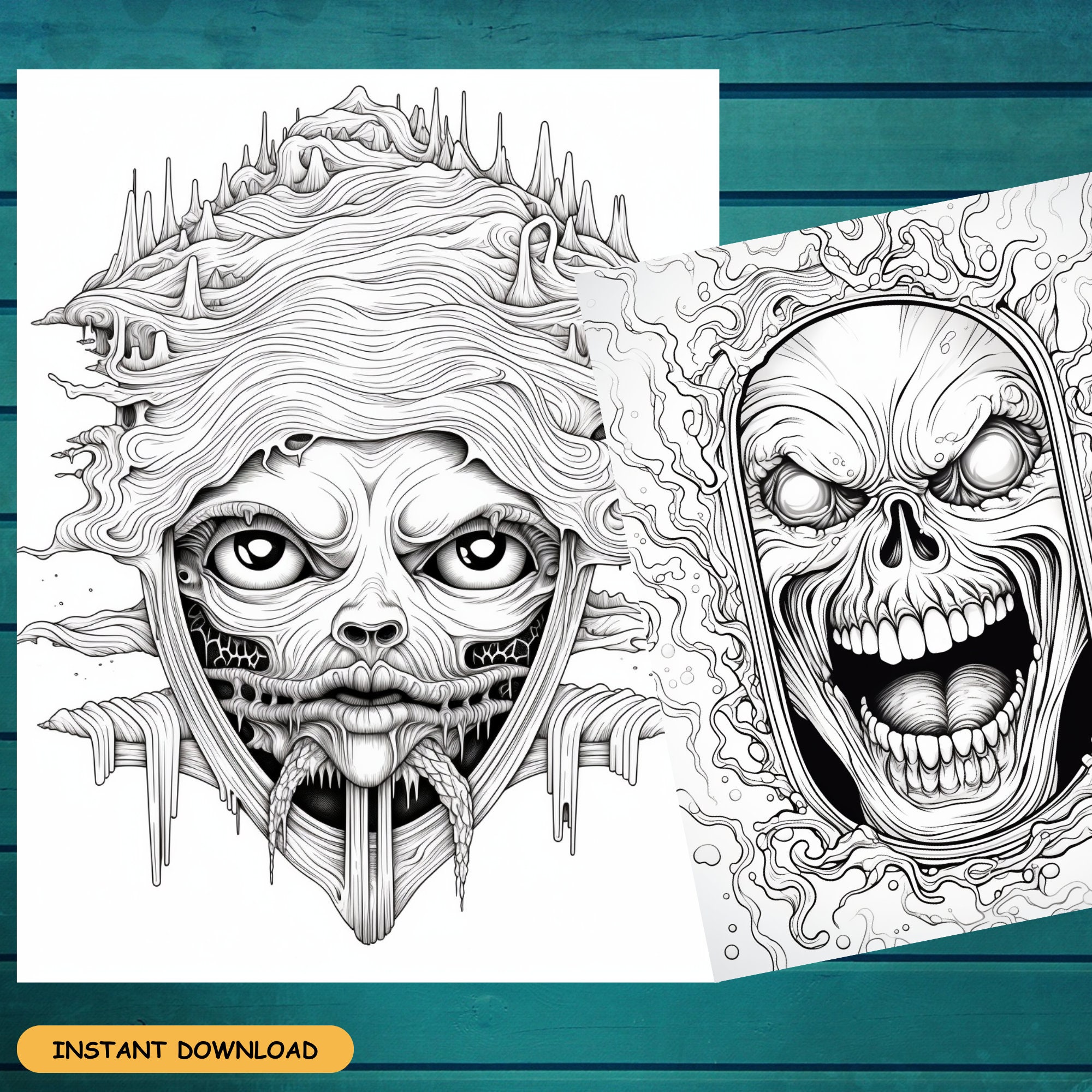 55 Horror Vibes Coloring Pages for Adults Fantasy Scary - Etsy
