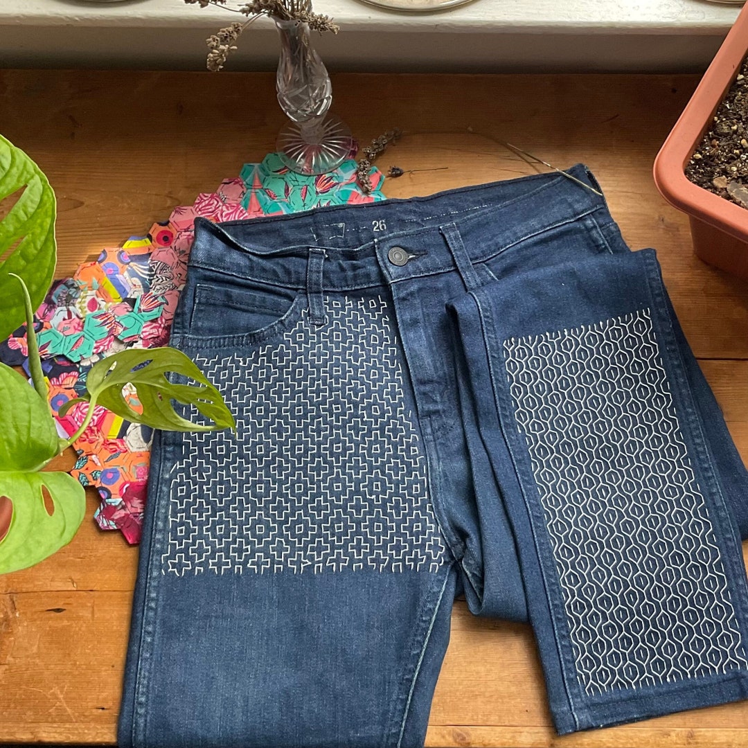 Sashiko Style Embroidered Levi Jeans - Etsy