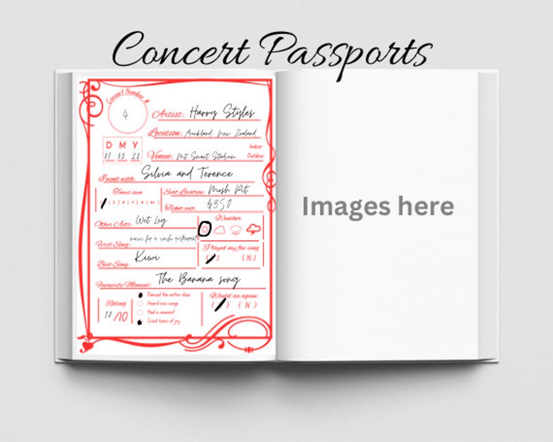 Red Concert Passports Music Music Artists Digital - Etsy UK