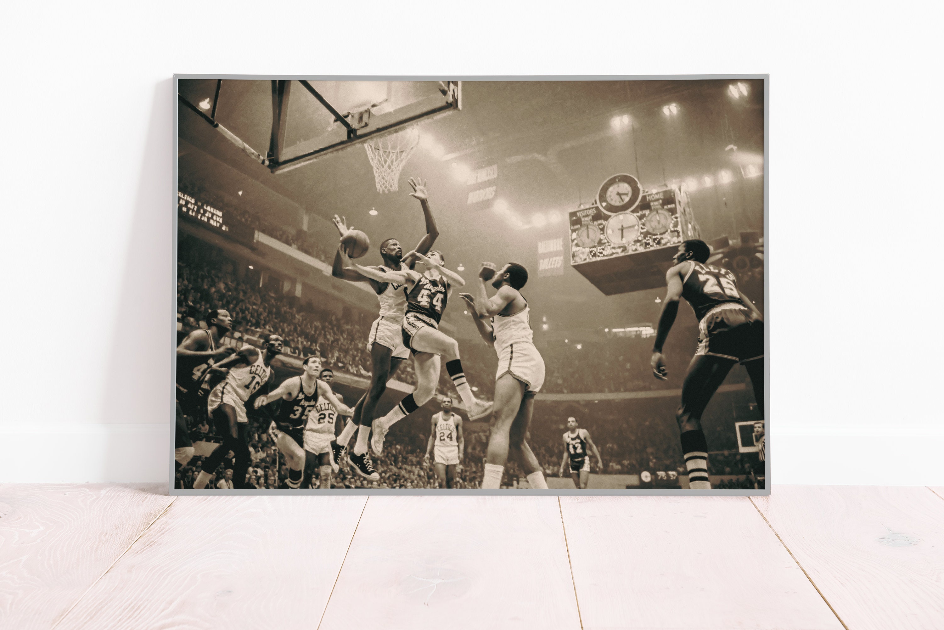 Vintage NBA Poster of Canvas, Bill Russell, Jerry West, Los Angeles ...