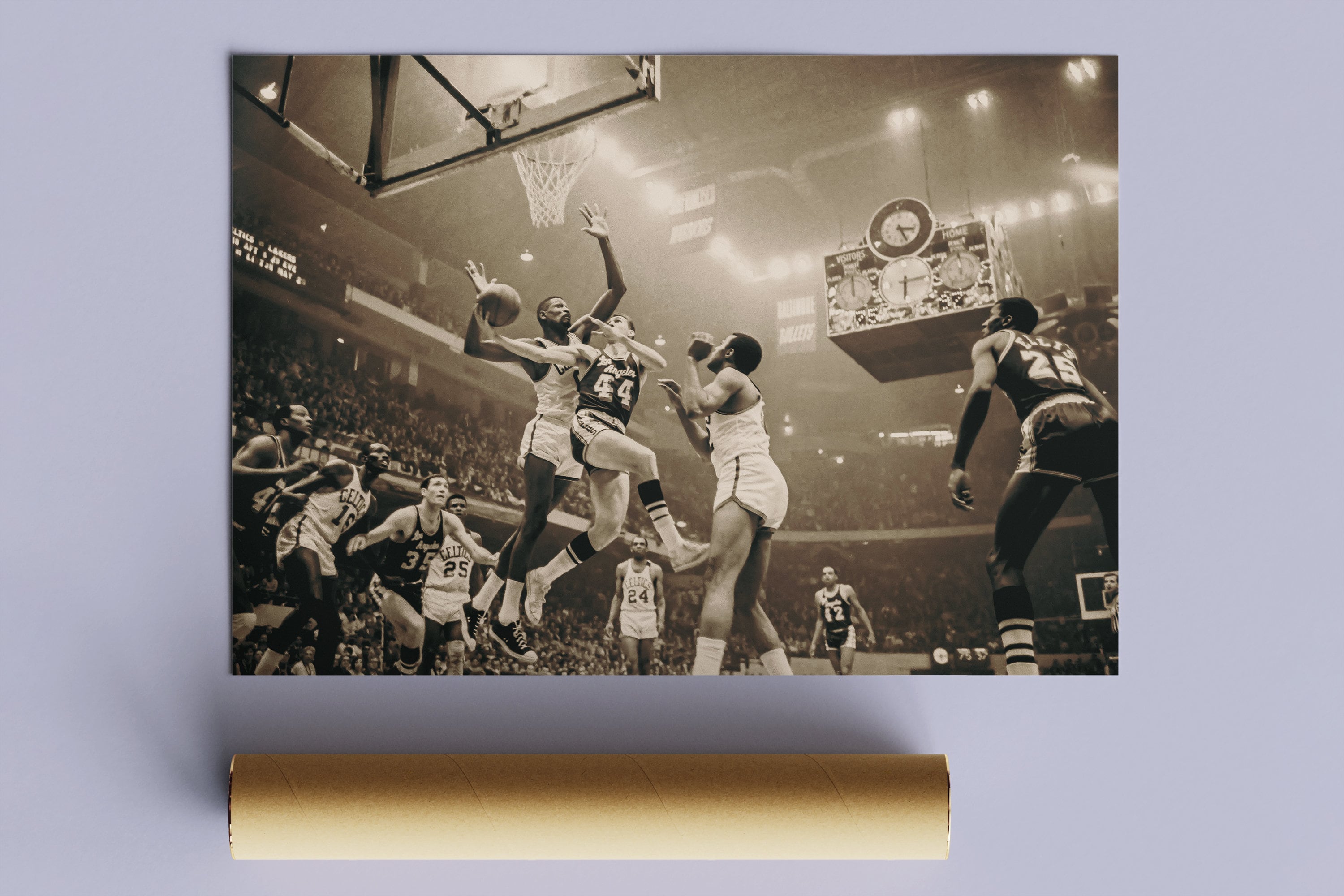 Vintage NBA Poster of Canvas, Bill Russell, Jerry West, Los Angeles ...