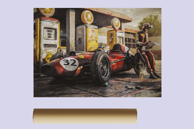 Vintage Ferrari F1 Shell Gas Station Canvas or Paper Poster Print - Etsy