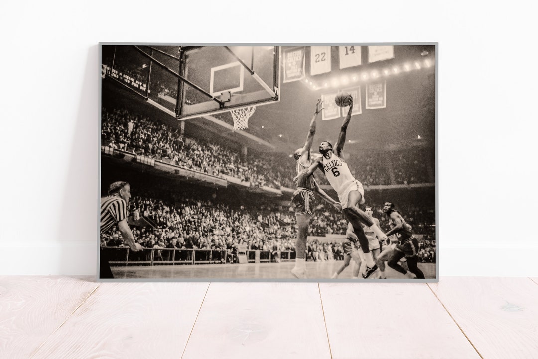 Vintage NBA Poster of Canvas, Bill Russell #6, Boston Celtics, Zelmo ...